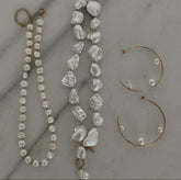 Large Pearl Hoops | Gold